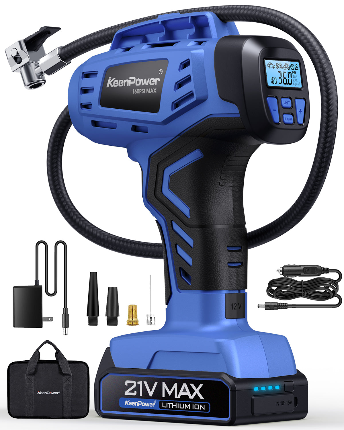 KeenPower Smart Tire Inflator Portable Air Compressor w/4+N Smart Mode